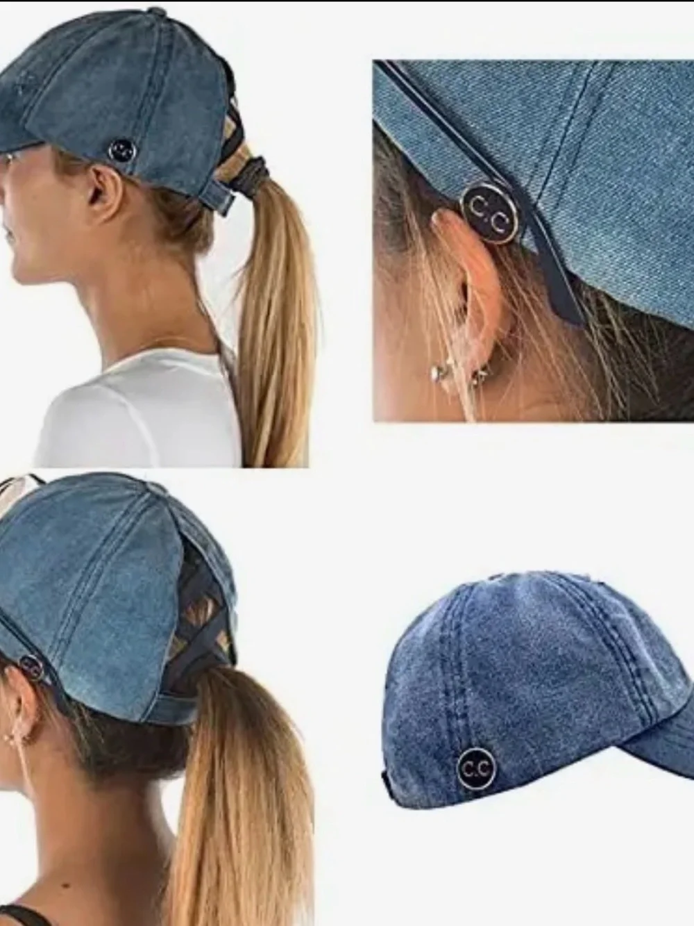 CHANEL | Accessories | Chanel Blue Denim Crisscross Ponytail Cap | Poshmark